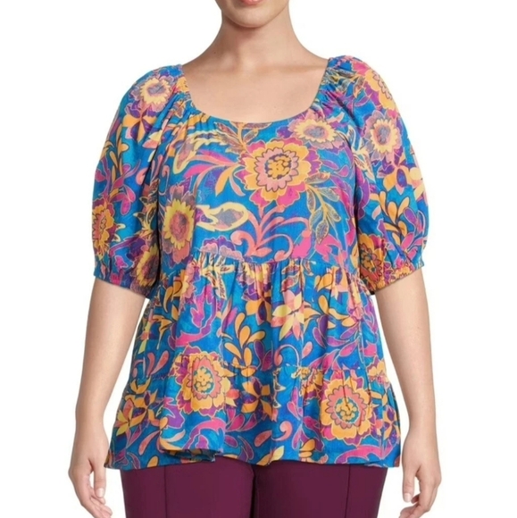 Terra & Sky | Tops | Terra Sky Floral Blue And Pink Womens Baby Doll ...